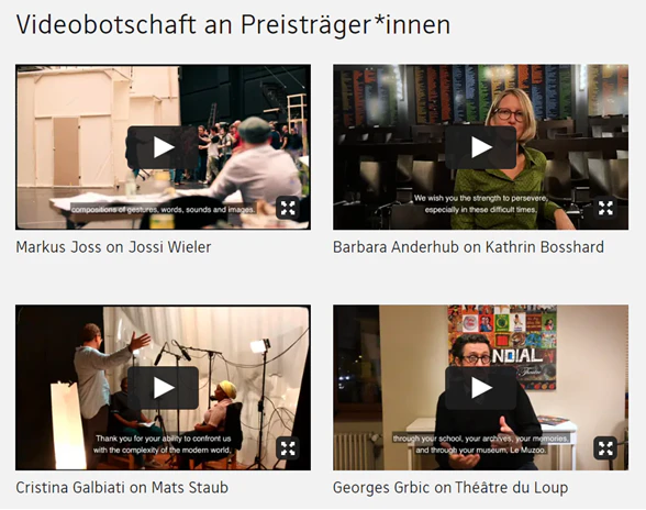 Video messages for the Swiss Theatre Awards 2020